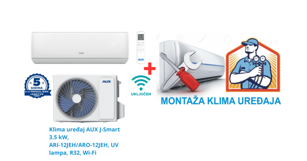 Klima uređaj AUX J-Smart 3.5 kW, ARI-12JEH/ARO-12JEH, UV lampa, R32, Wi-Fi SA MONTAŽOM
